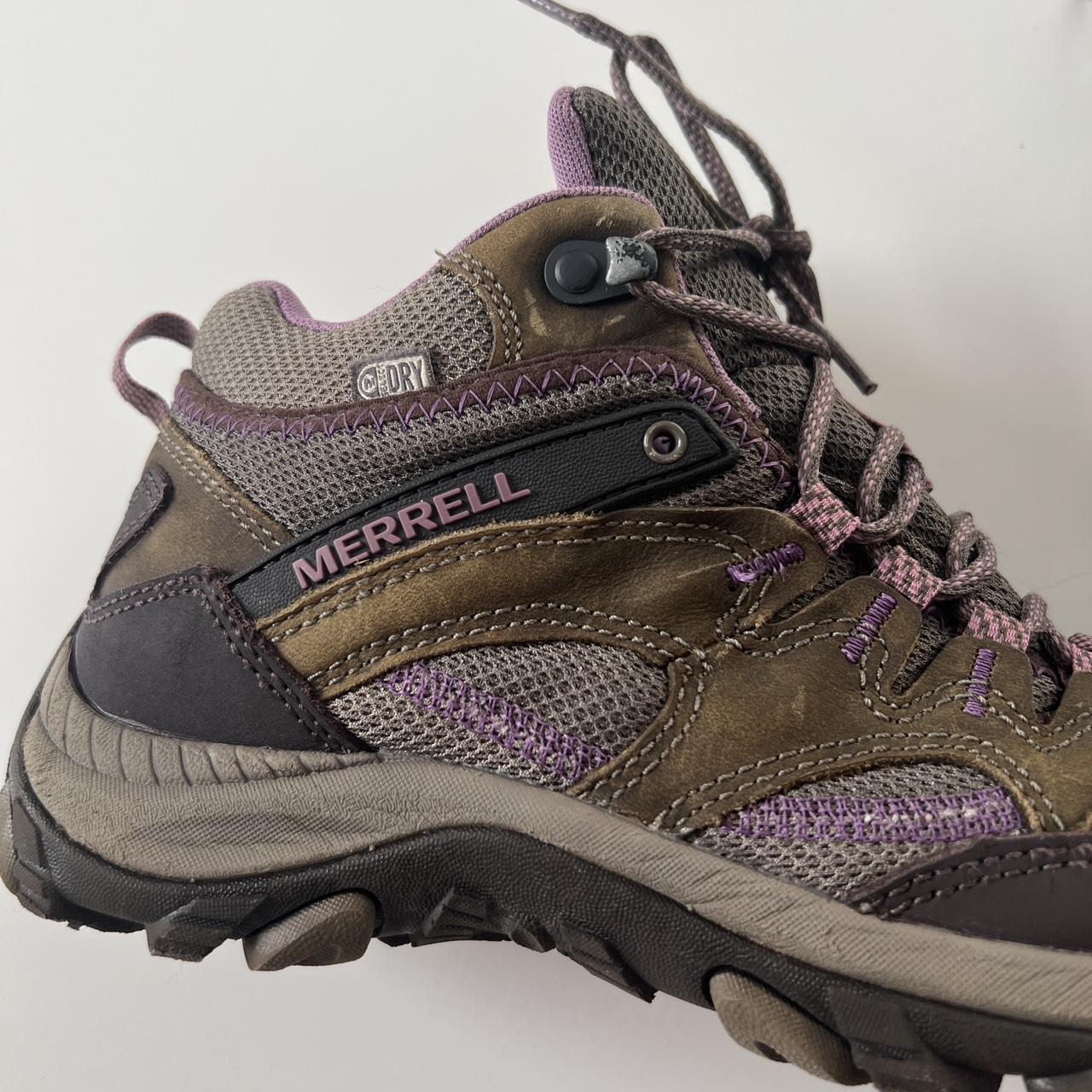 Merrell brindle purple and brown mid hiking boots.... - Depop