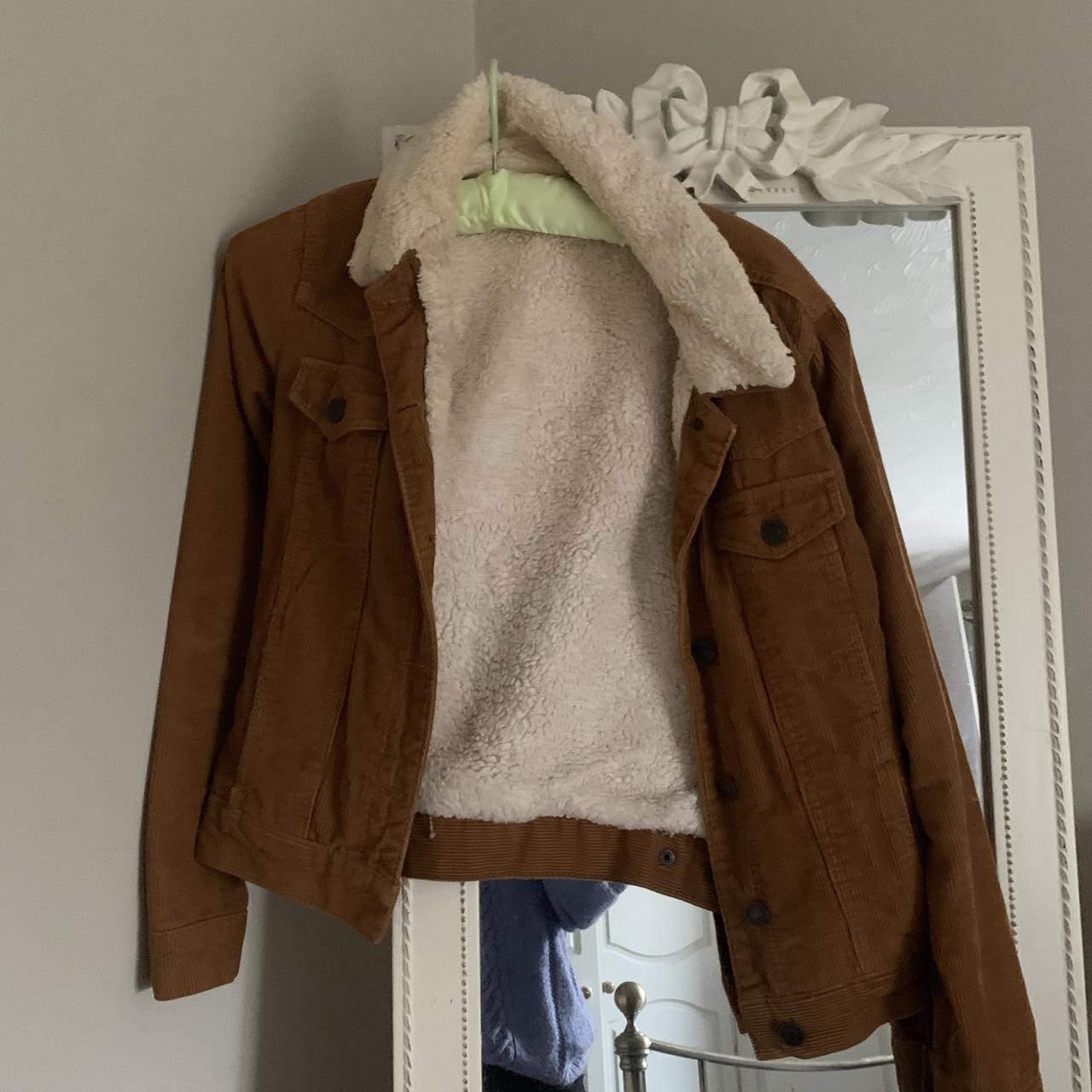 topshop tan borg corduroy jacket - size 6. worn but... - Depop