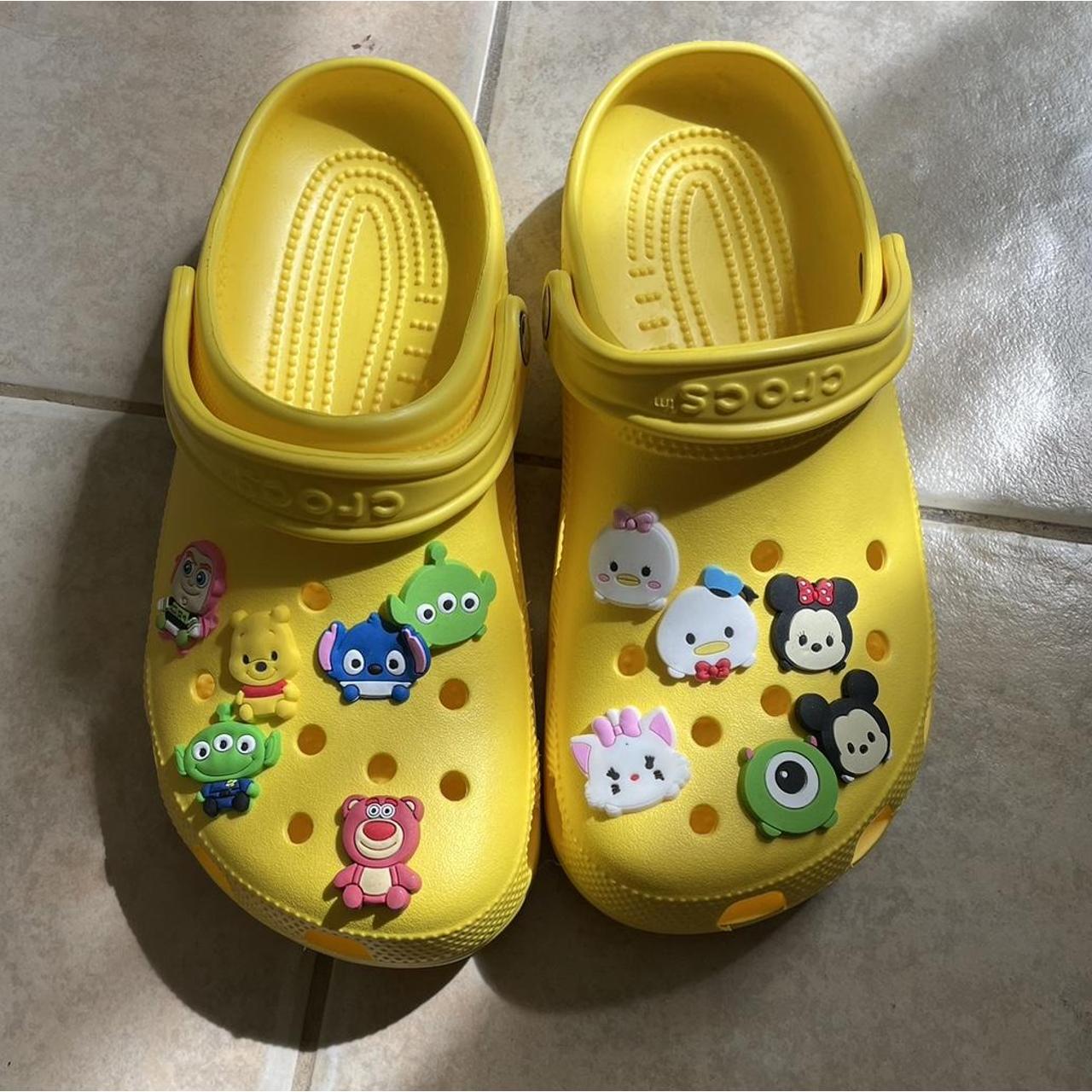 Yellow Crocs with Disney Jibbitz Brand New Size 7... - Depop