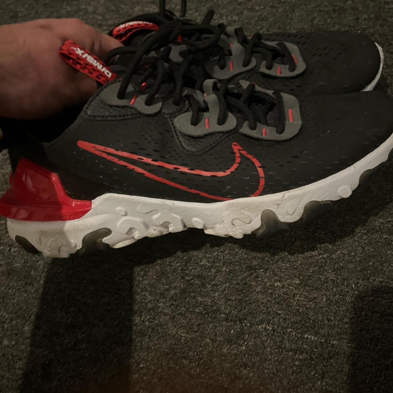 Red and black Nike trainers (react) size 9 - Depop