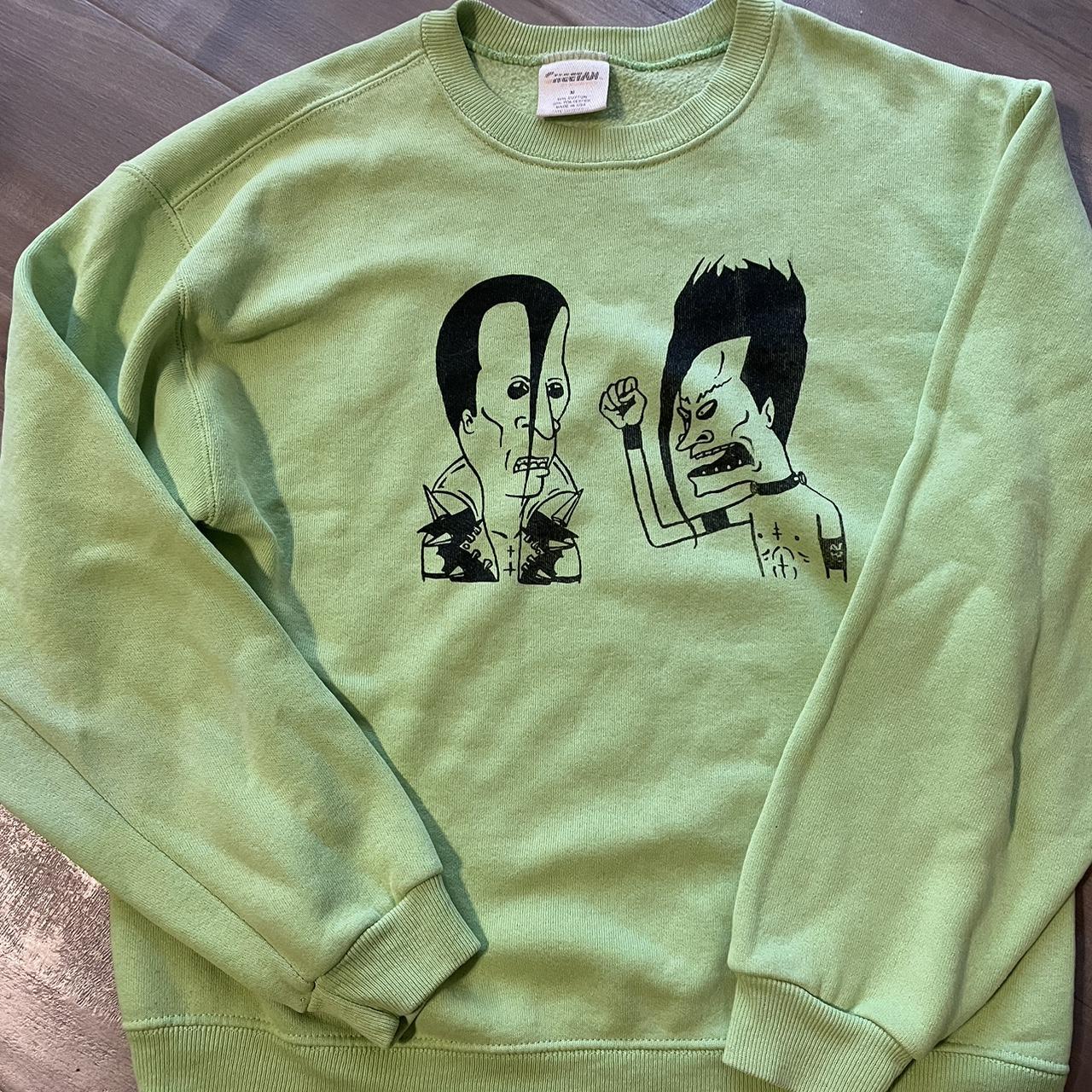 - green Beavis and Butt-Head graphic sweatshirt -... - Depop