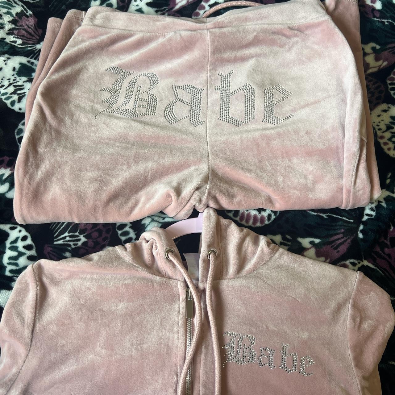 Rhinestone Tracksuit Flare Set Light Pink Size : small - Depop