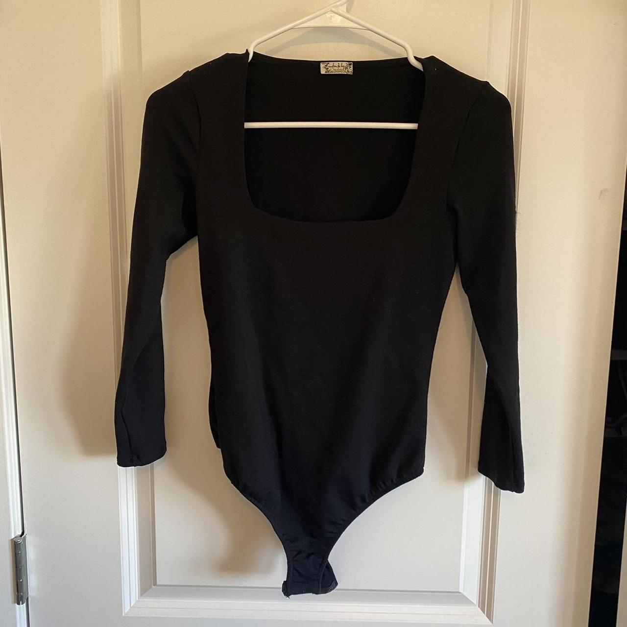 Black square neck free people bodysuit size small - Depop