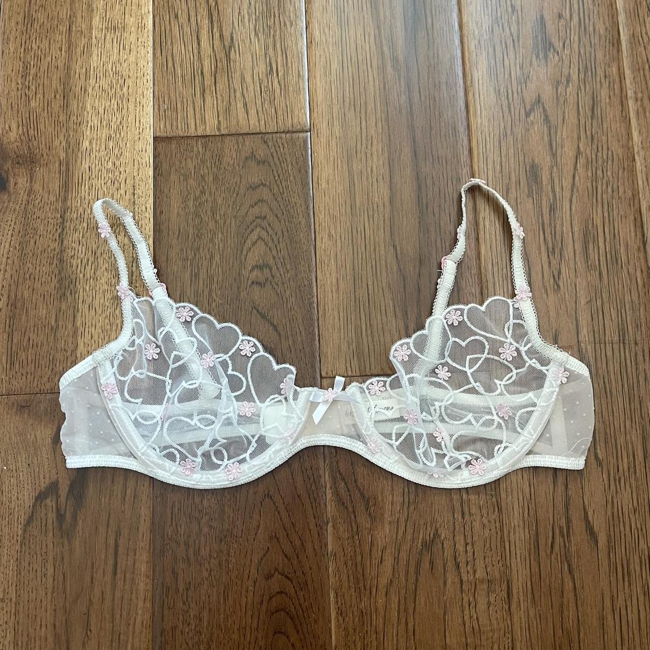 For Love & Lemons Women's White and Pink Bra | Depop