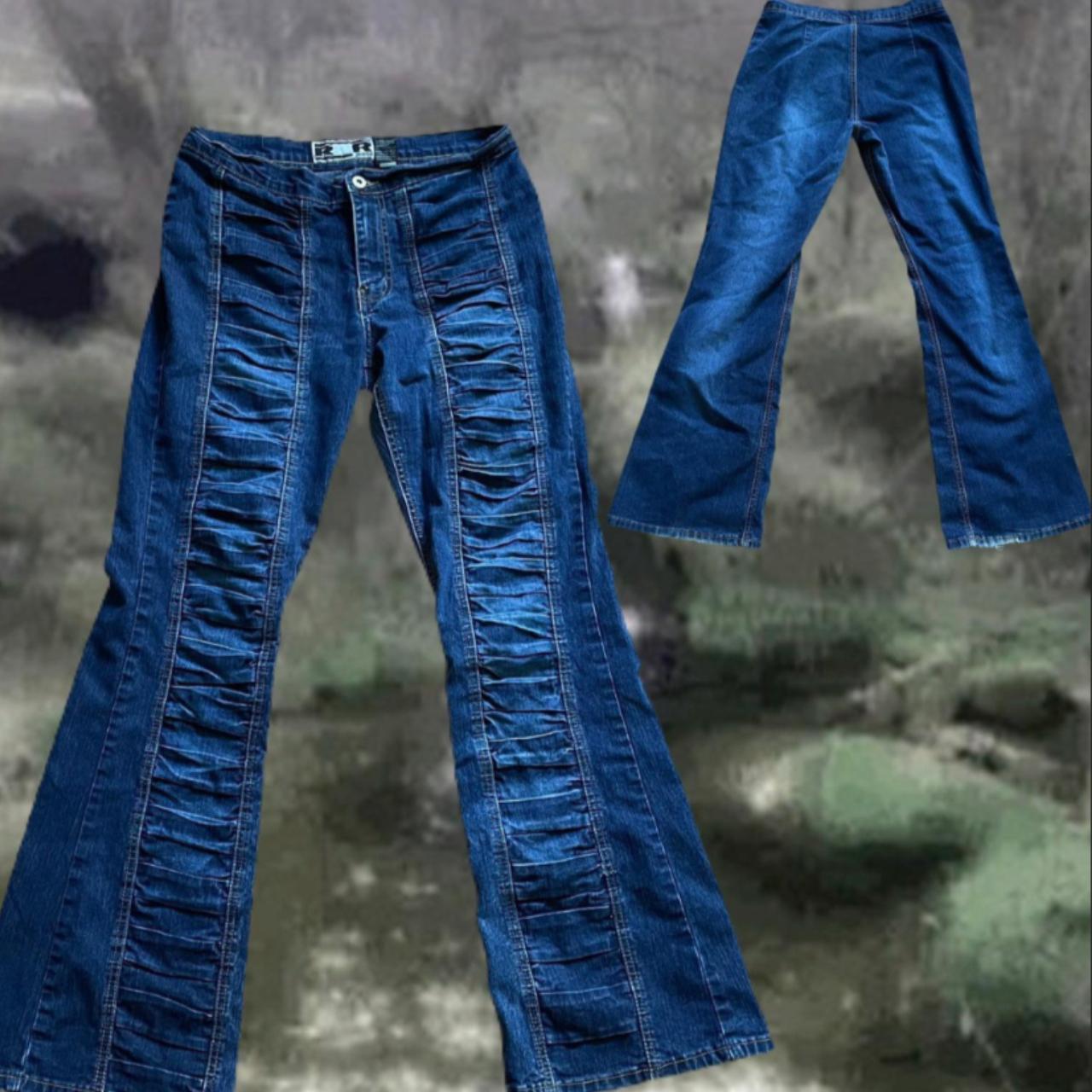 mid rise scrunch pleated flare jeans ️ Only damages... - Depop