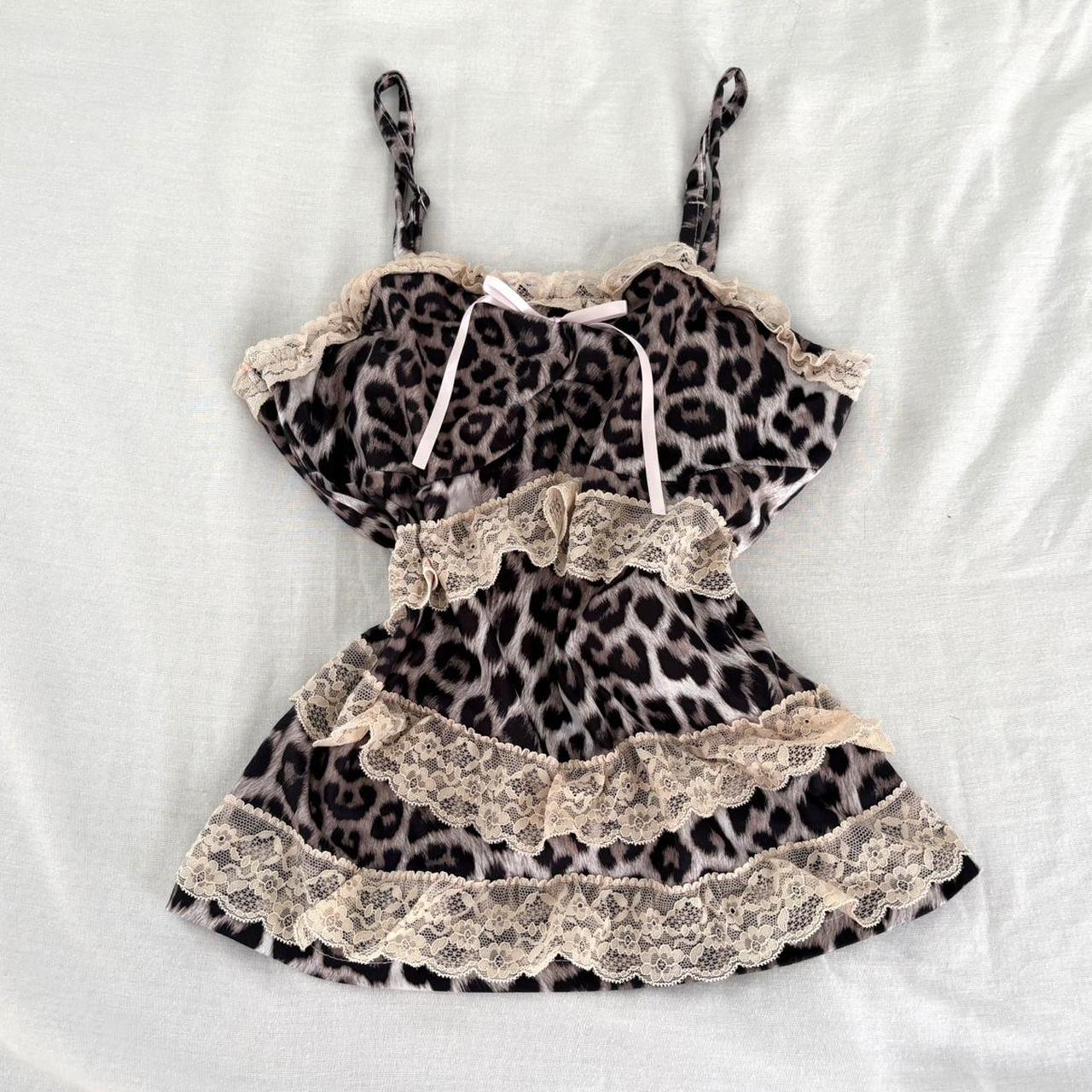 leopard/cheetah print top with lace ruffles and pink... - Depop