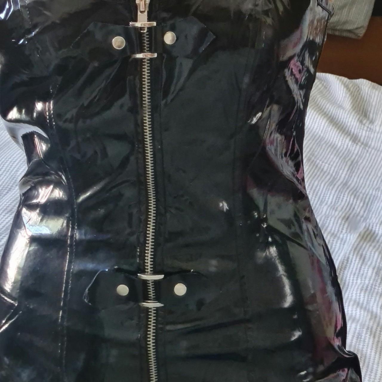 Sexy faux black leather bodycon PVC buckle mini... - Depop
