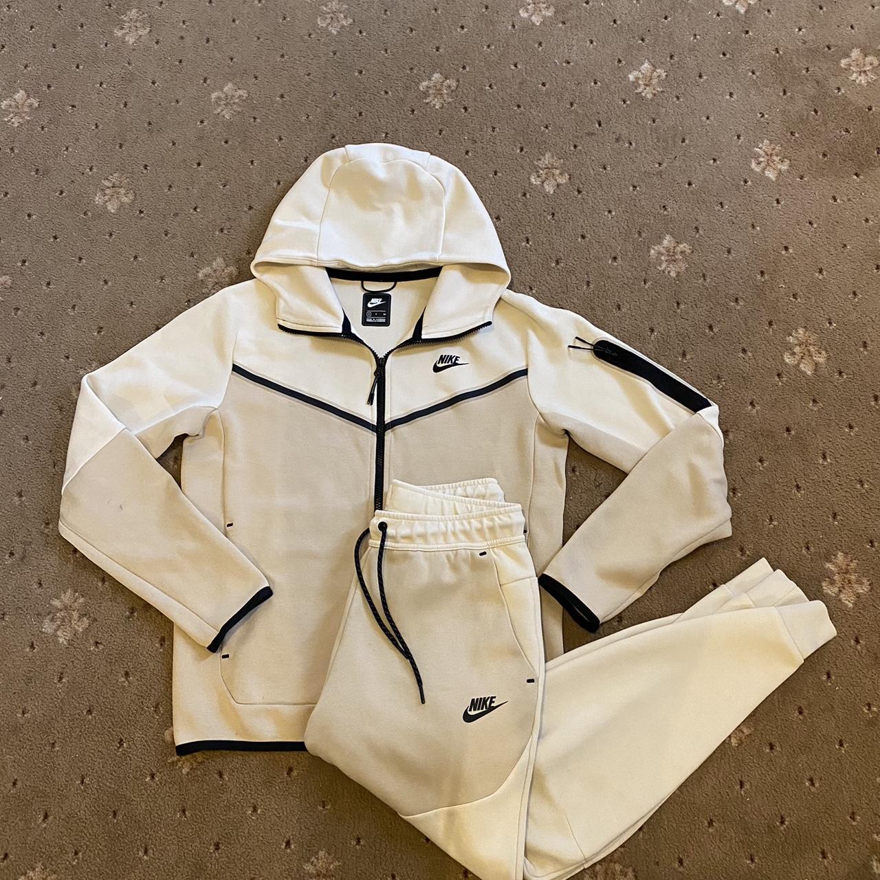 Nike tech fleece tracksuit cream/beach beige small... - Depop