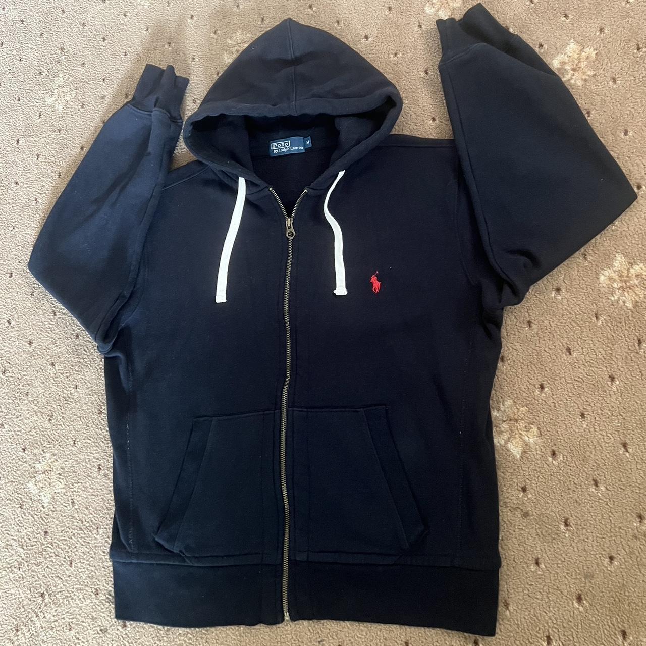 Polo Ralph Lauren zip up hoodie black/red medium... - Depop