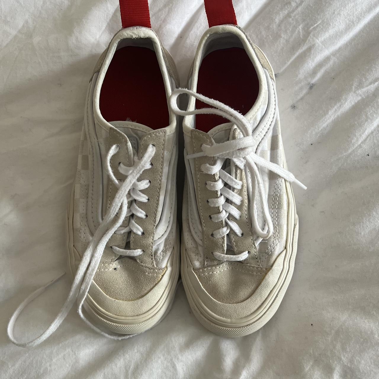 White and cream vans size 3. - Depop