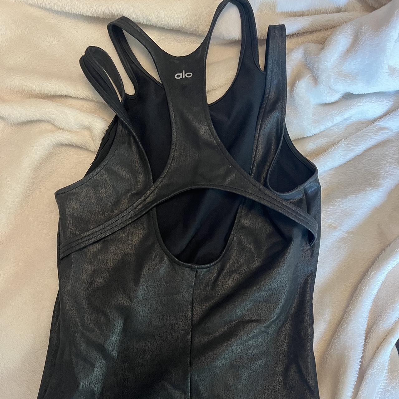Alo yoga, black metallic workout top - Depop