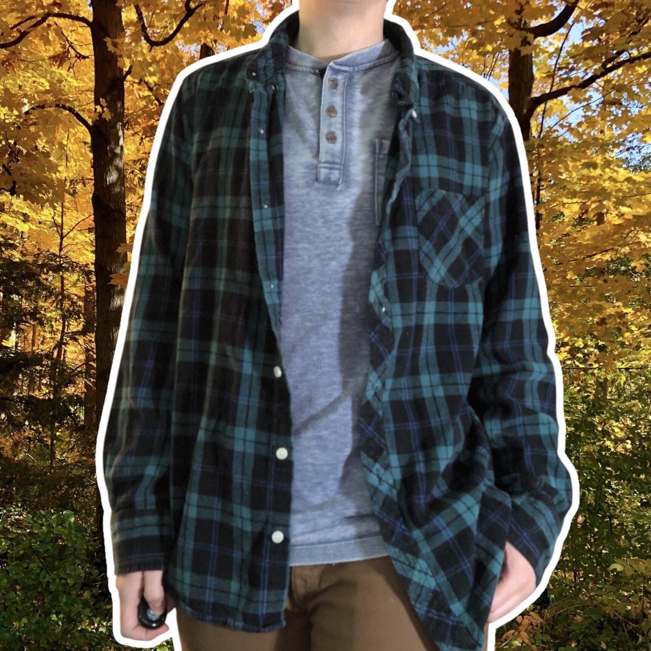 plaid flannel button down grunge alt autumn emo... | Depop