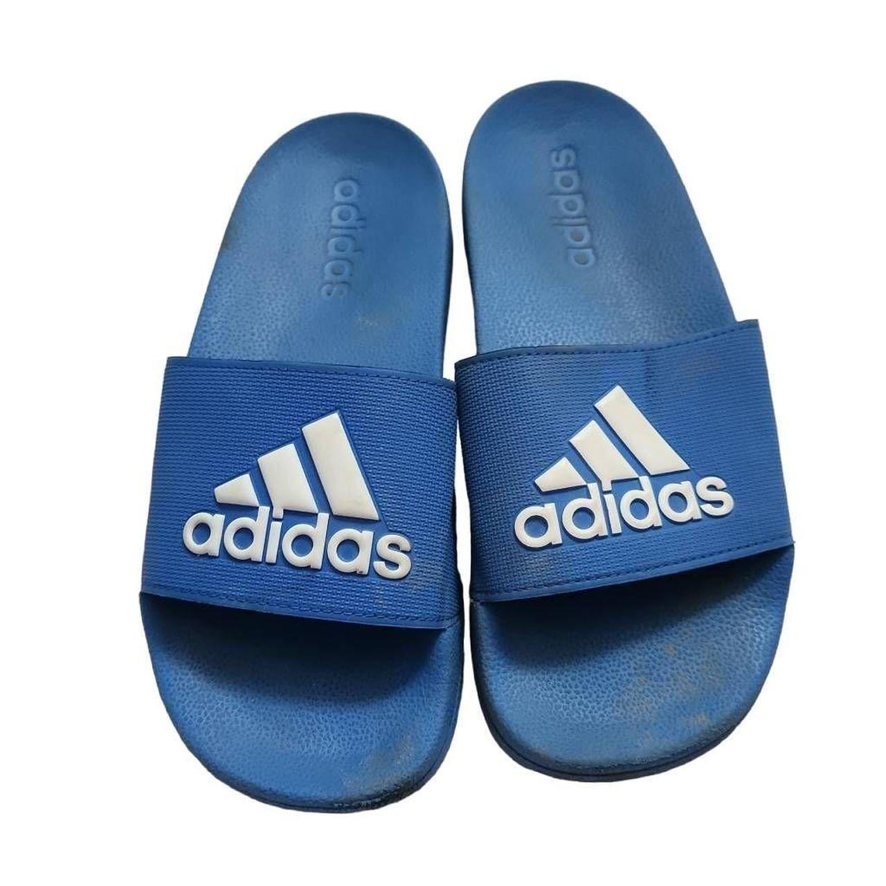 Adidas Blue and White Slides | Depop