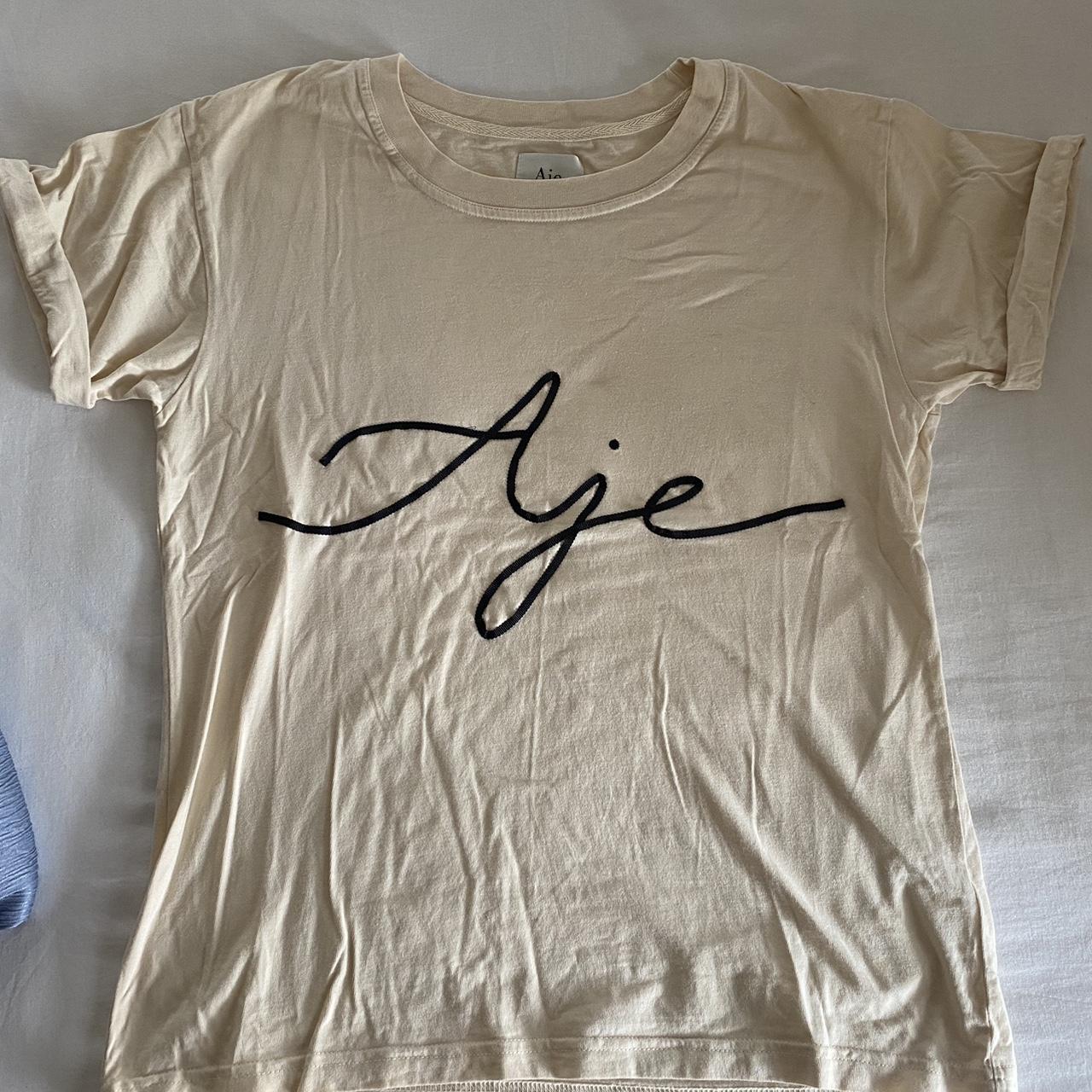 Aje Ribbon Logo TShirt Sand (Size XS) Worn once, in... - Depop