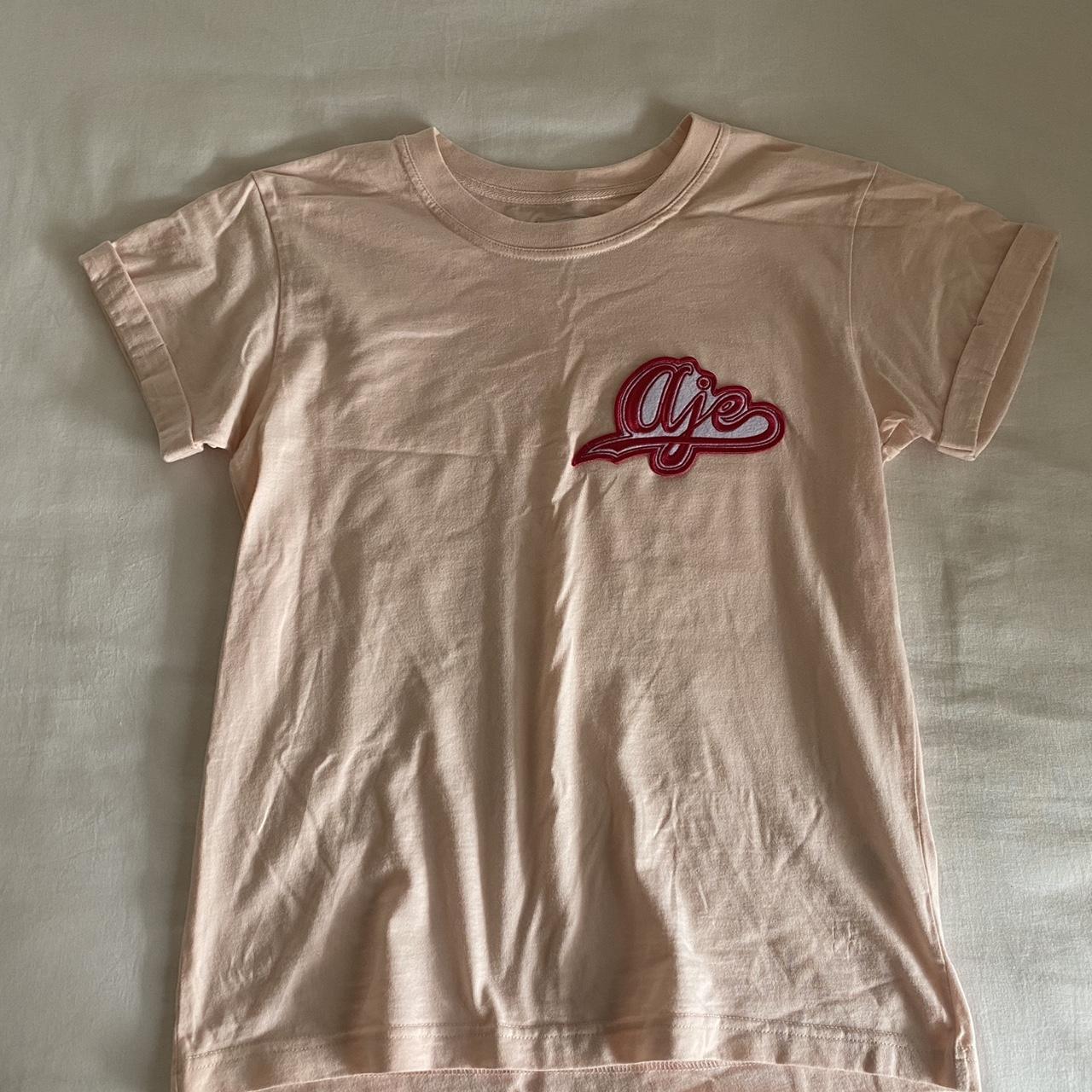 Aje Varsity Logo T Shirt Pink/Red (Size XS) Worn... - Depop