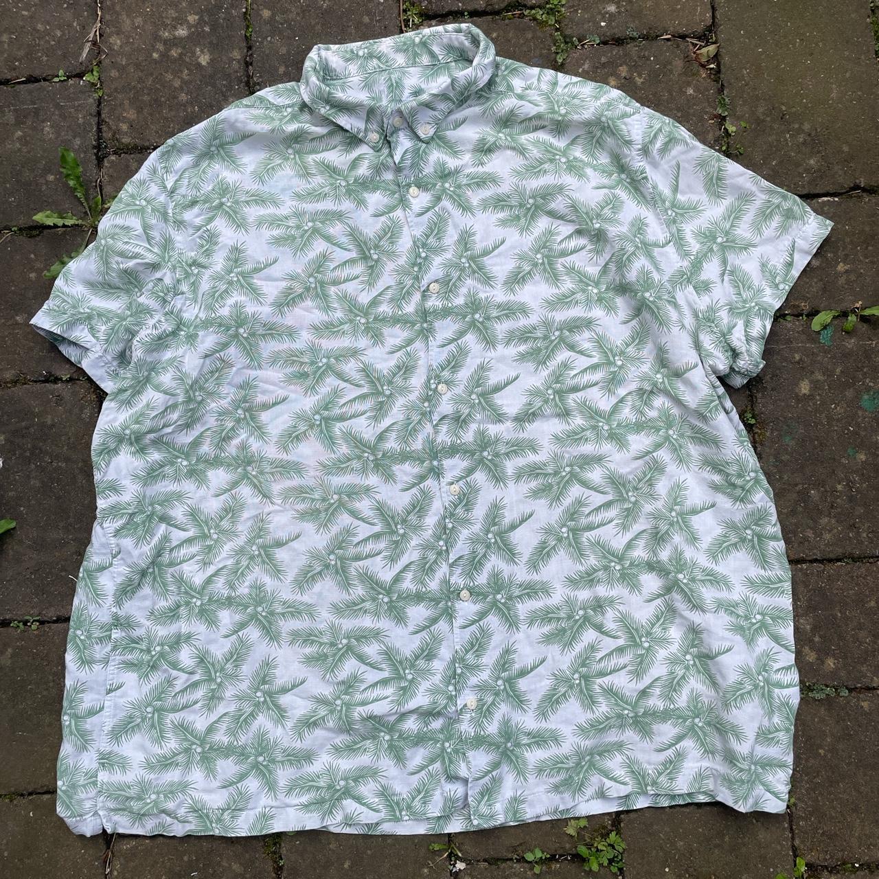 Vintage Linen Palm Tree Print Shirt 3XL excellent... - Depop