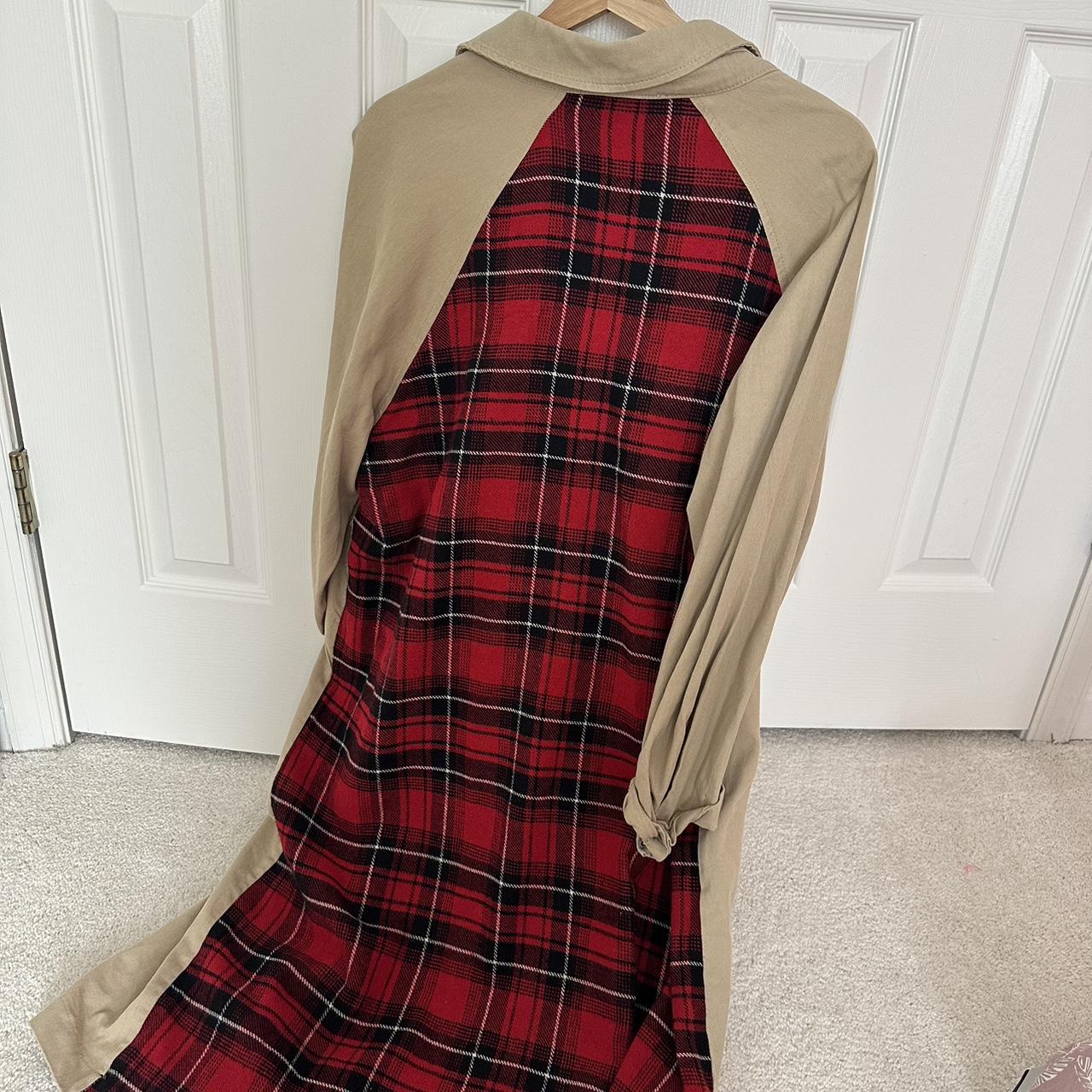 Red and black plaid duster with long sleeves and... - Depop