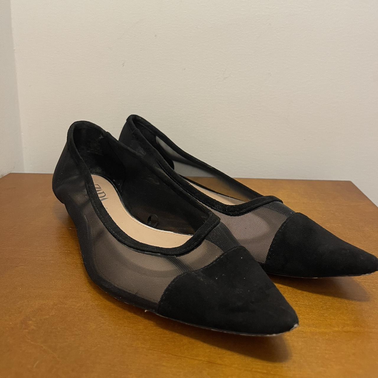 Zara black pointed toe ballet heels - Depop