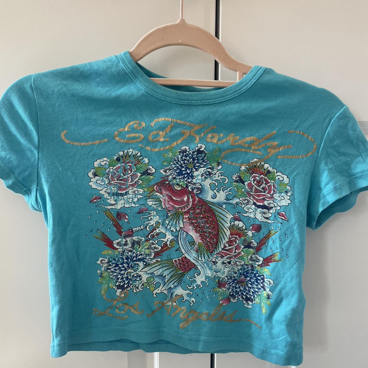 Ed Hardy Women's Blue Shirt | Depop