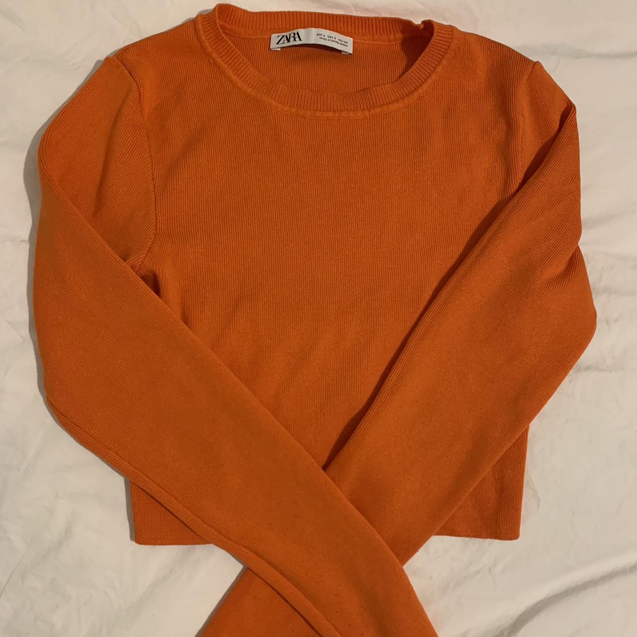 Zara orange long sleeve crop top - s - Depop