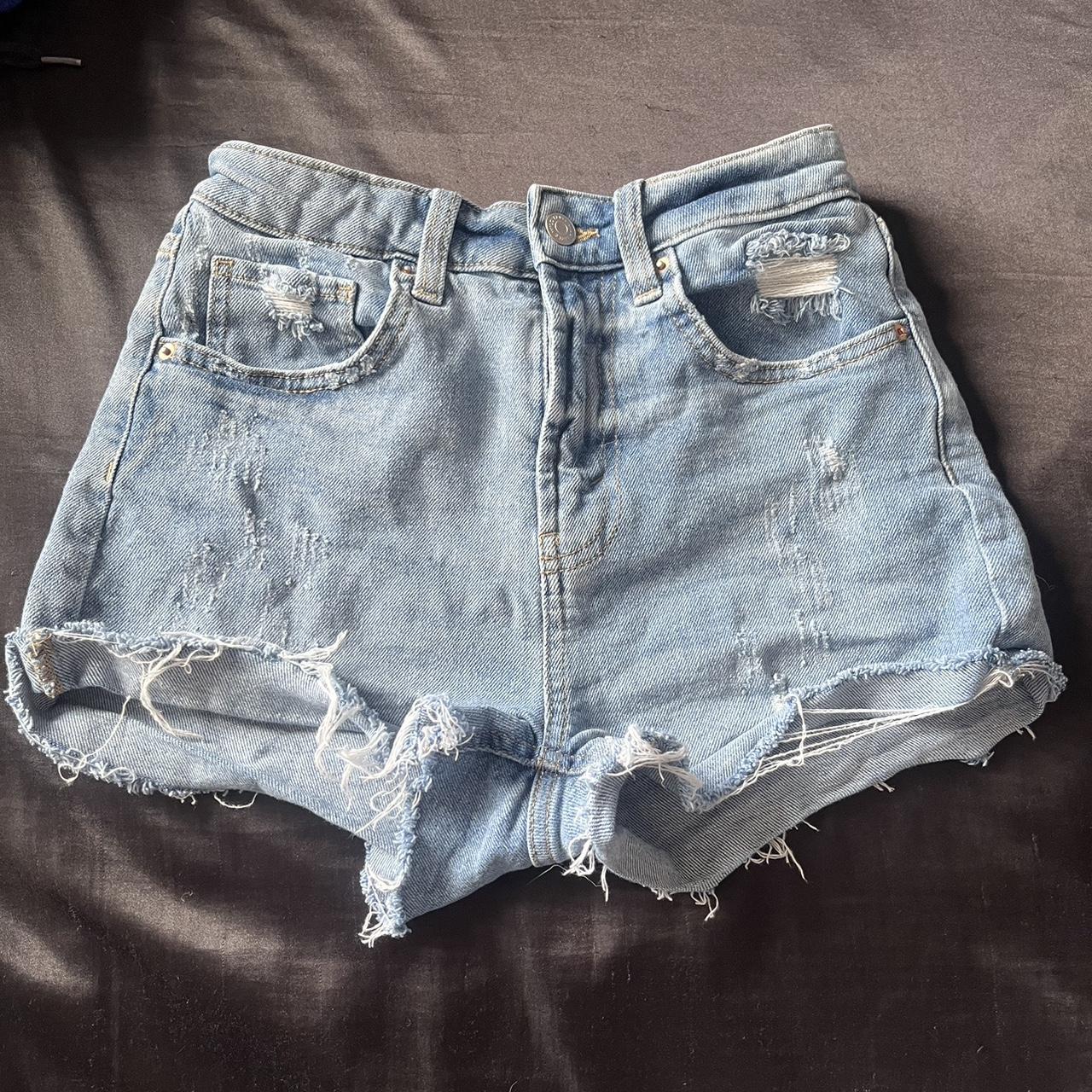 high rise cut off jean shorts stretchy size 00, i’d... - Depop