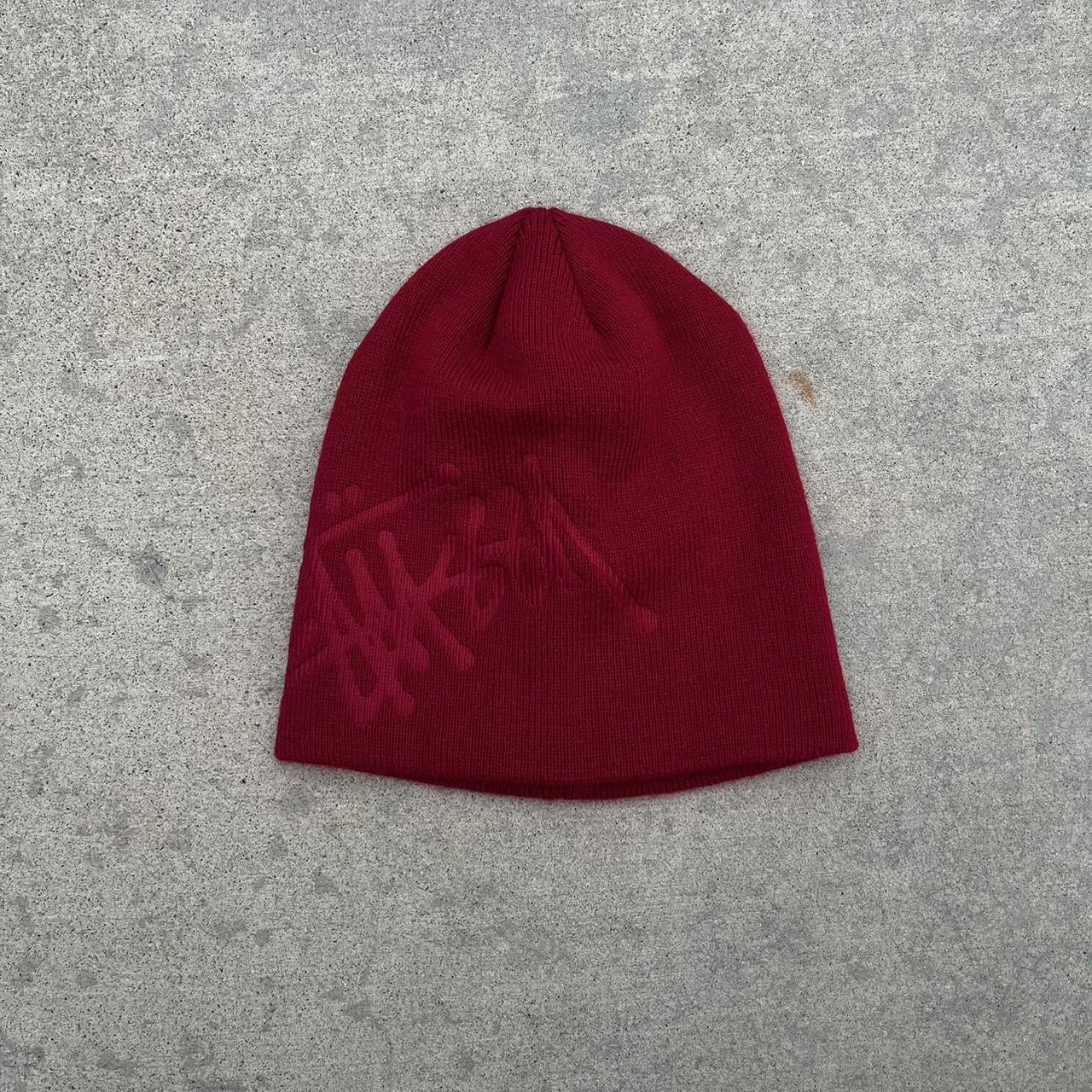 stussy japan red toque beanie one size fits all used... - Depop