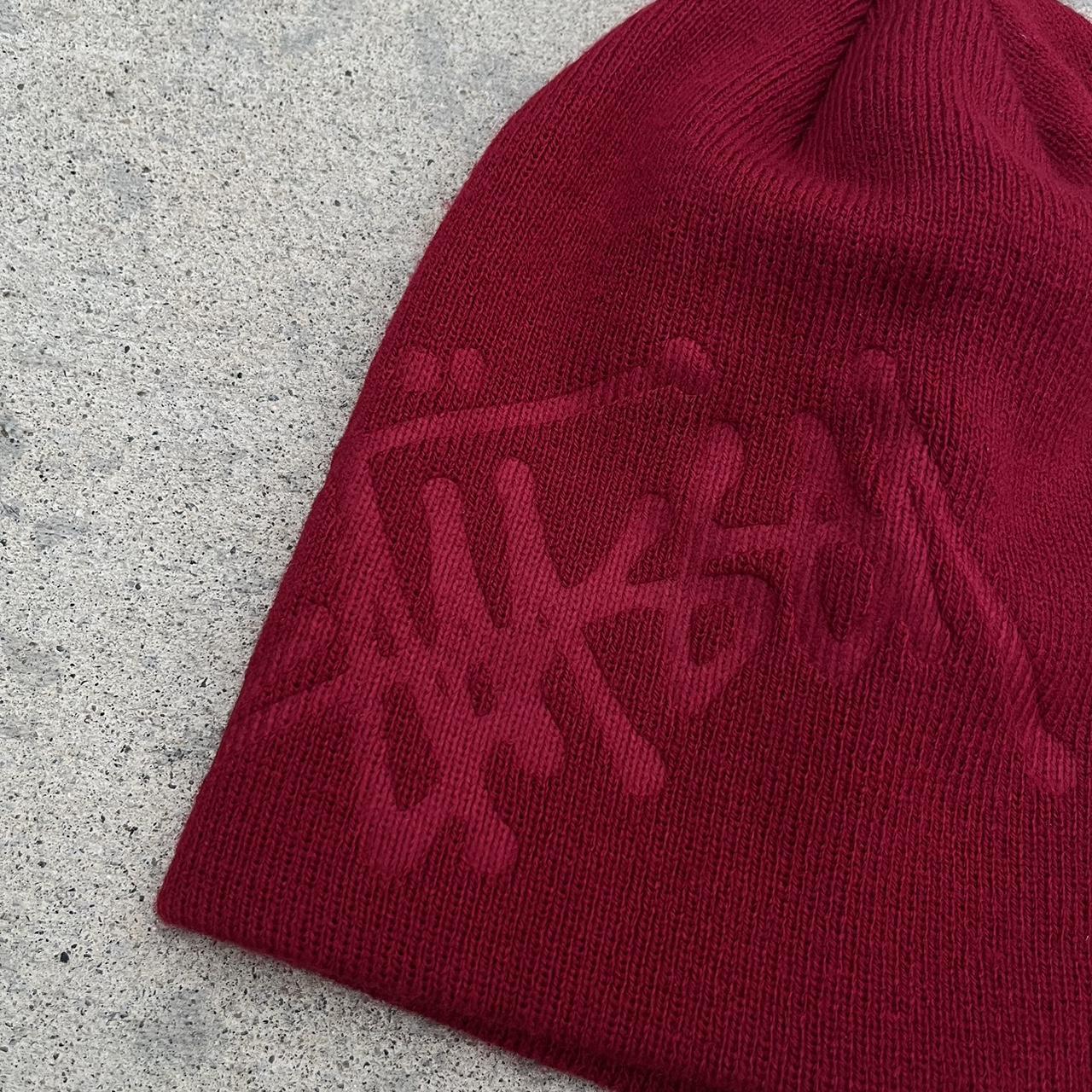 stussy japan red toque beanie one size fits all used... - Depop