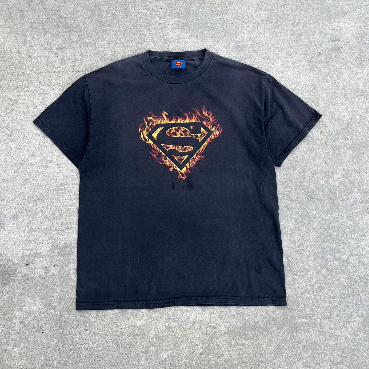 y2k superman faded black t-shirt perfect fade size... - Depop