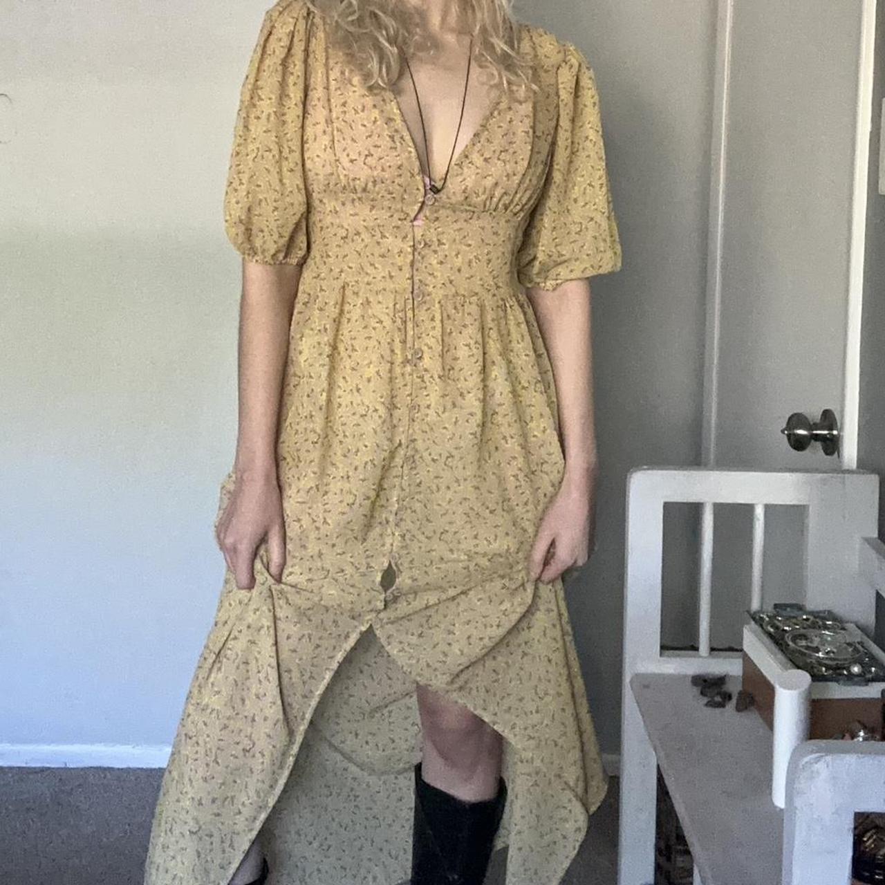 Beautiful long flowy yellow see through gown!... - Depop