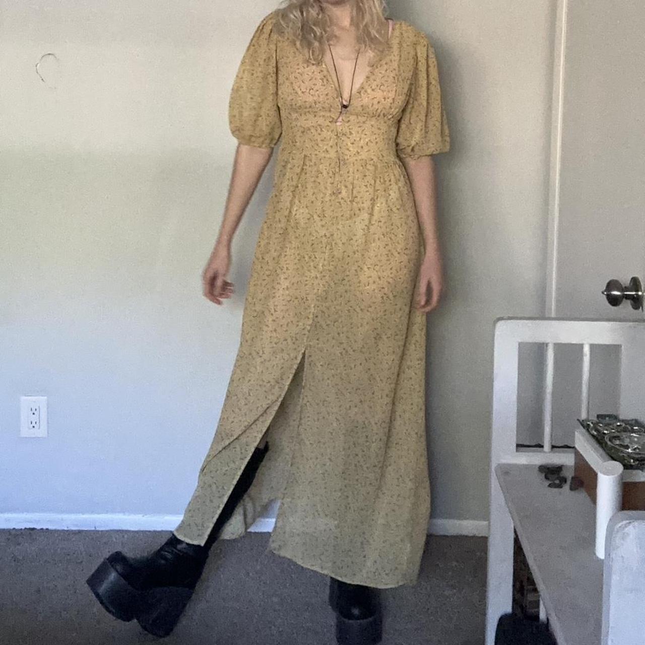 Beautiful long flowy yellow see through gown!... - Depop