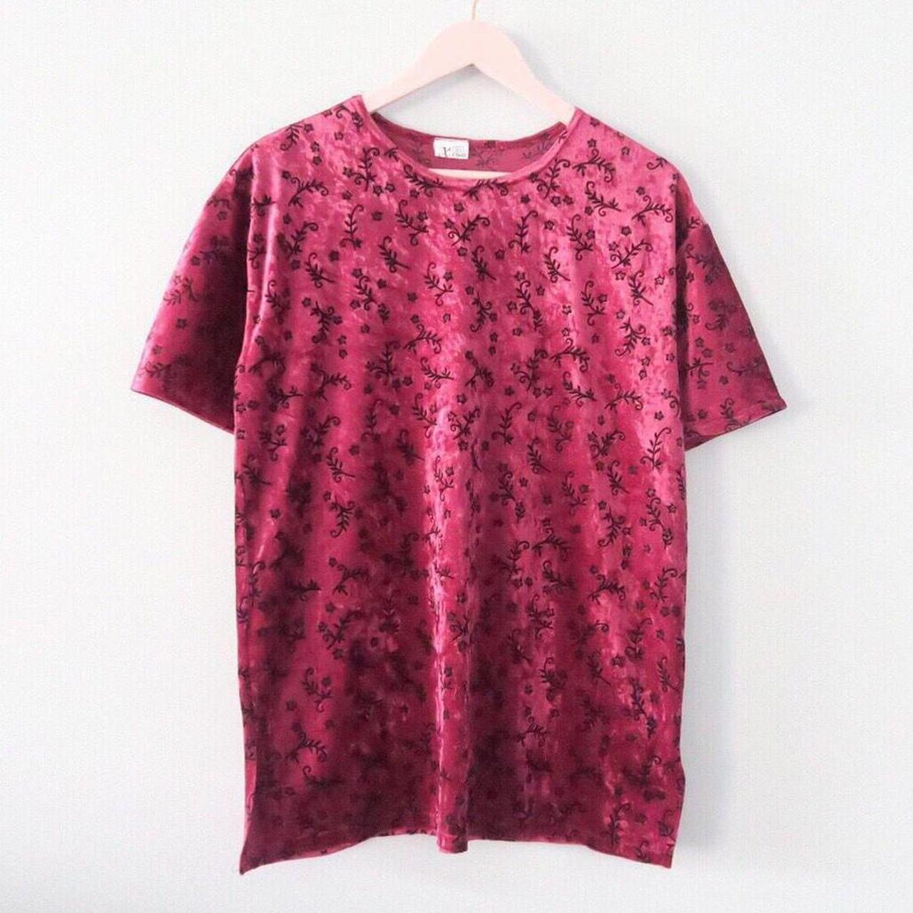 vintage 90s deep berry pink/red velvet t shirt with... - Depop
