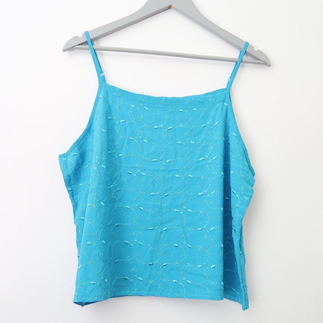 90s aqua blue cami top. Embroidered lil swirly... - Depop