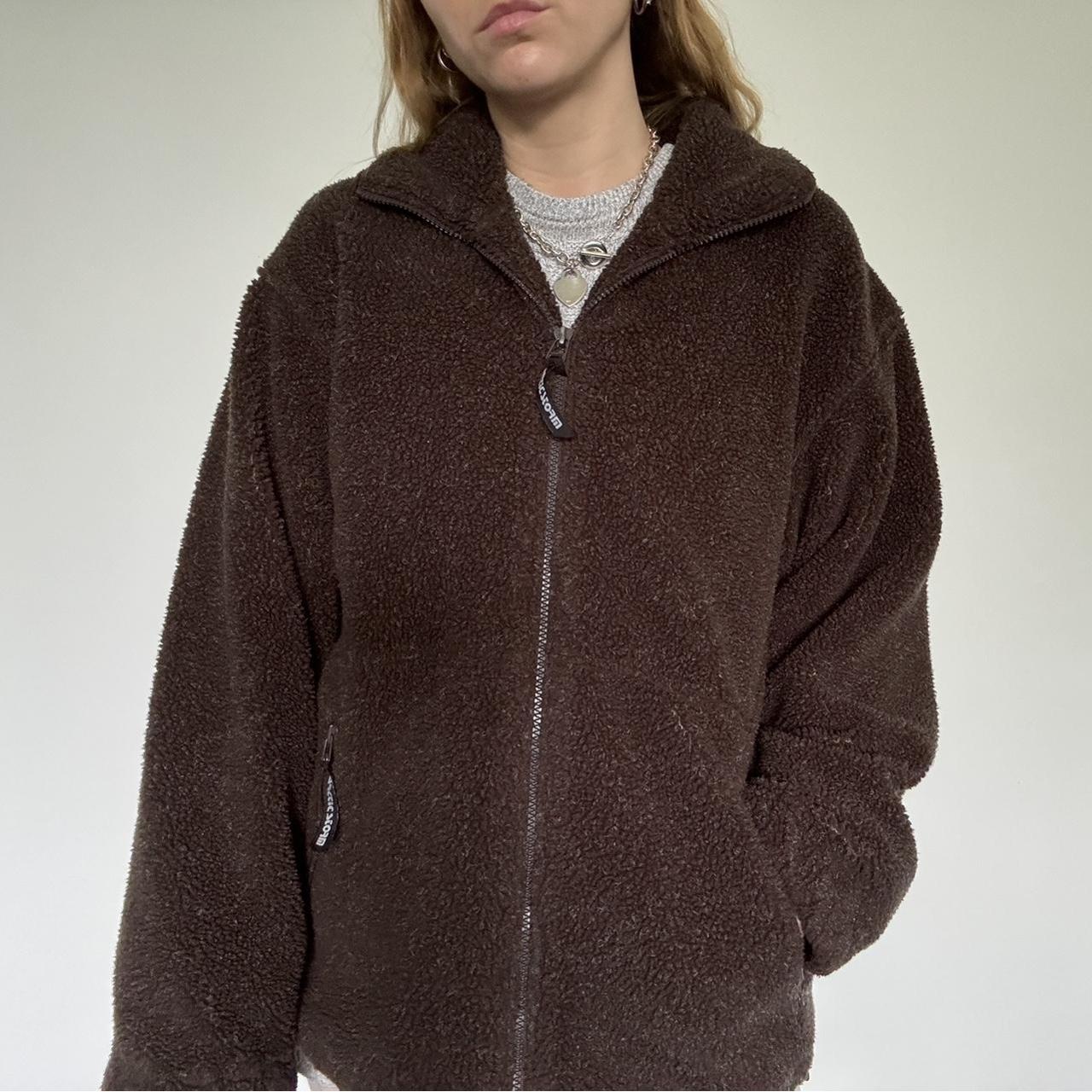90s brown teddy bear fleece jacket. Size medium or... - Depop