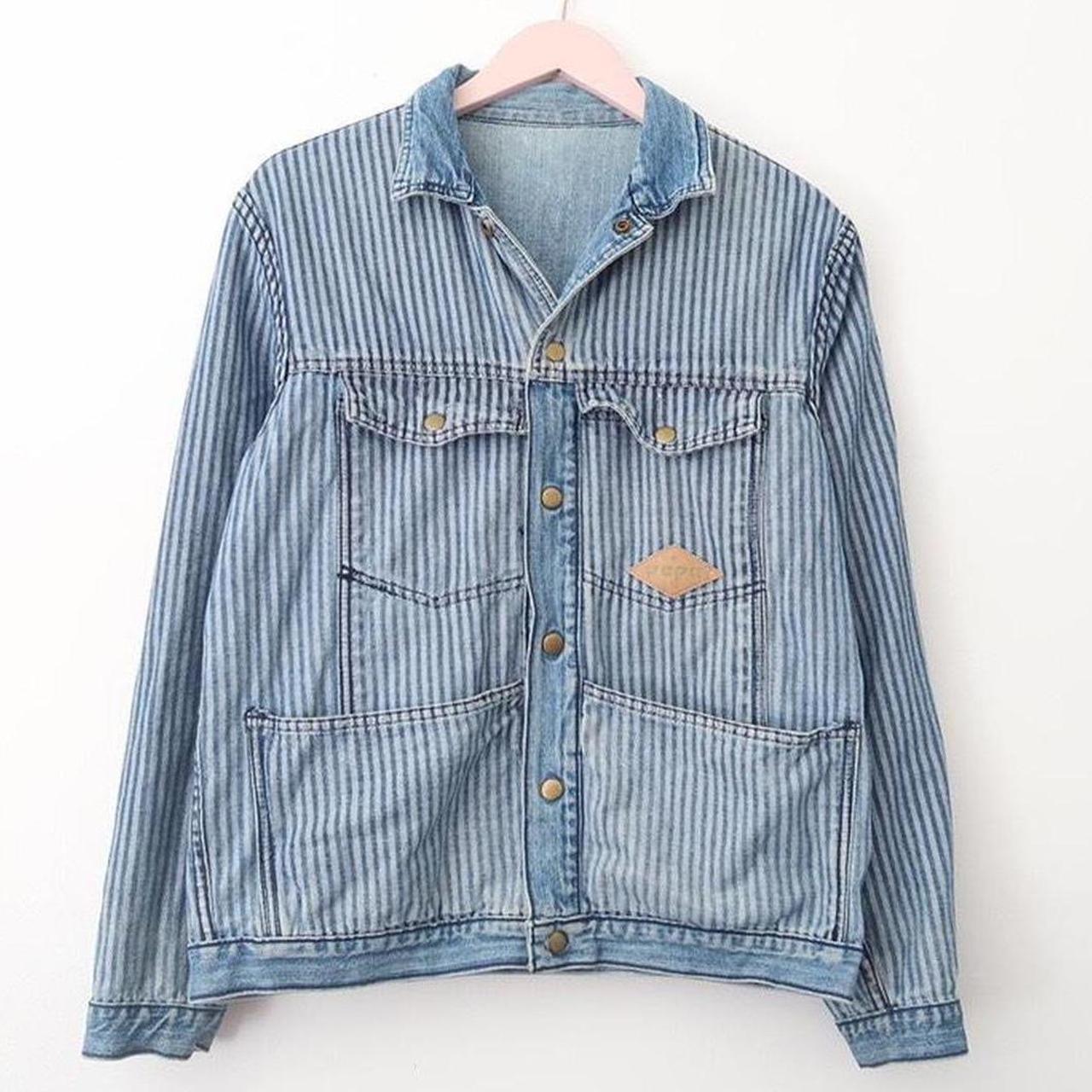 90s striped patterned denim jacket but also this is... - Depop
