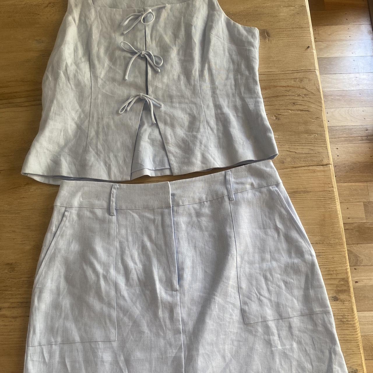 Lily loves light blue linen set. Tie up top &... | Depop