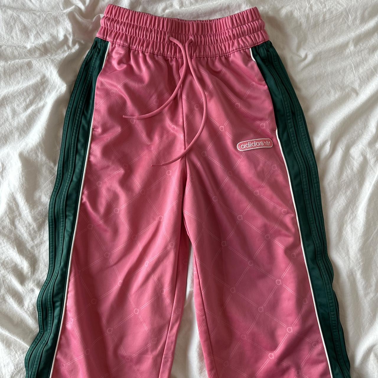 Adidas green and hot pink track pants - vintage *... - Depop