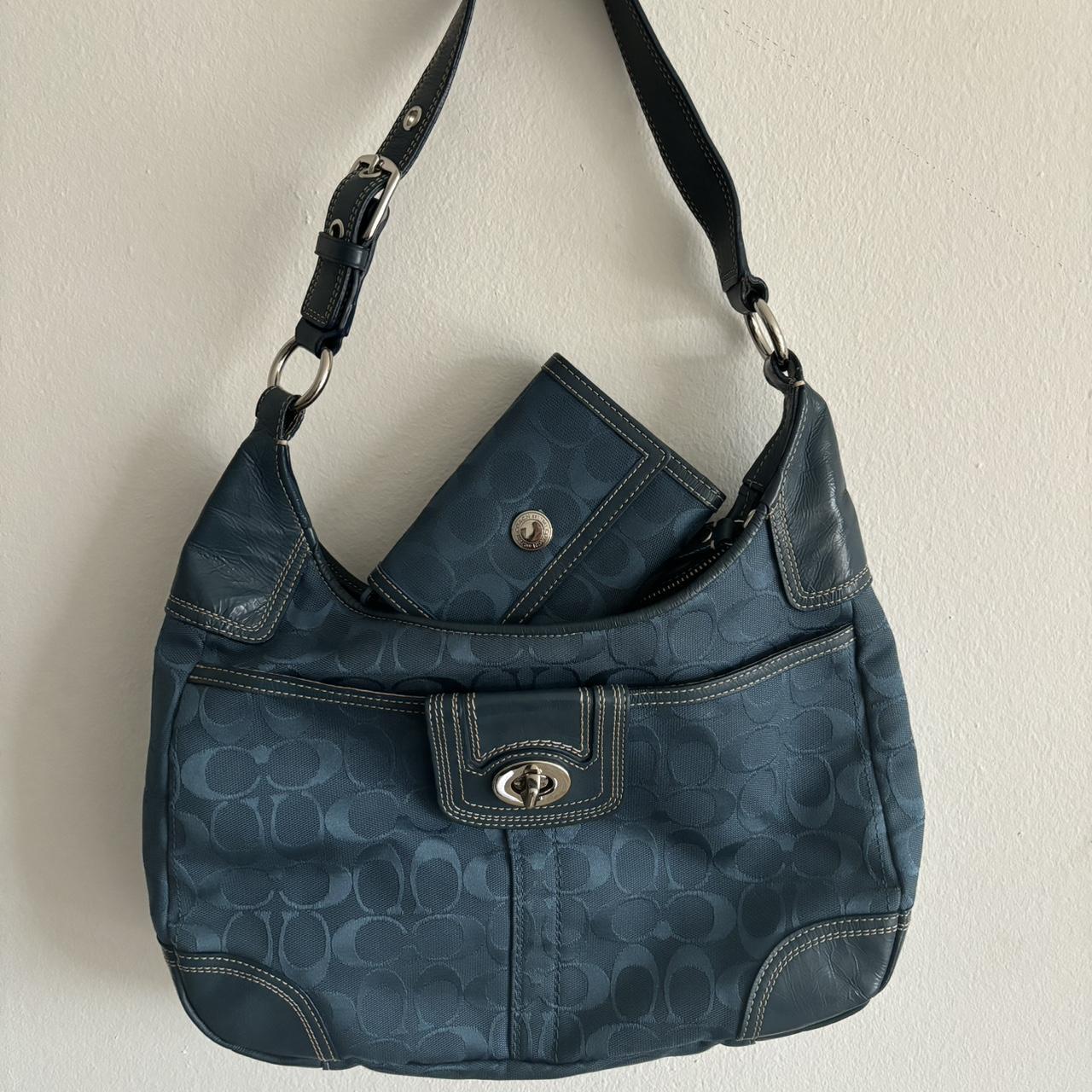 vintage blue coach bag with matching wallet very... - Depop