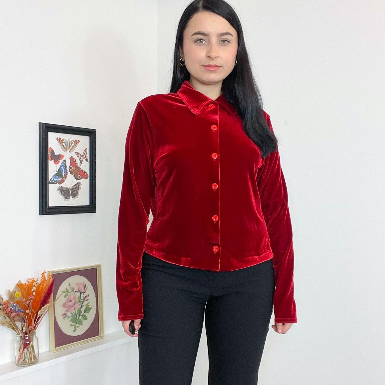 Vintage red shirt 90s red velvet shirt. Brand:... - Depop