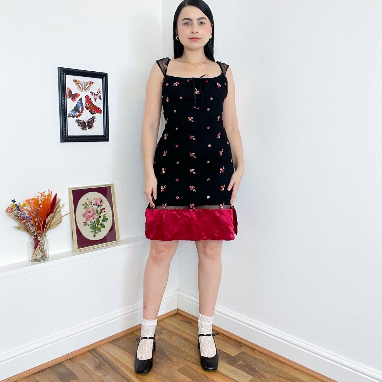 Vintage mesh dress 90s floral embroidered mesh... - Depop