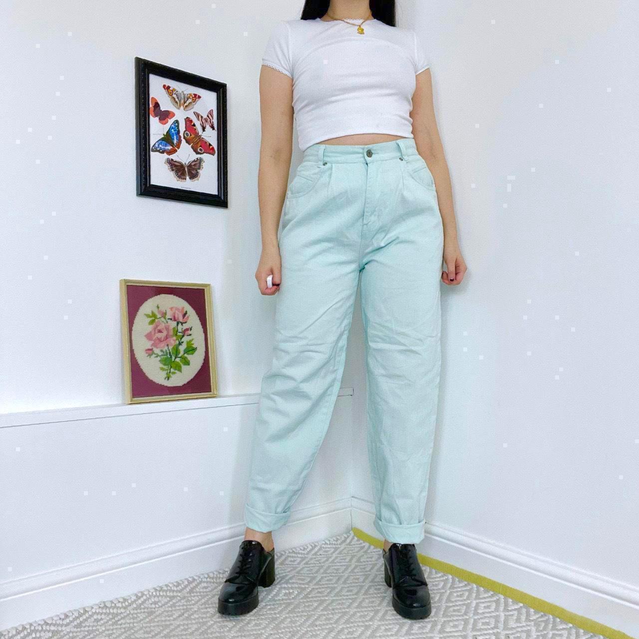 Vintage blue jeans 90s blue high waisted jeans with... - Depop