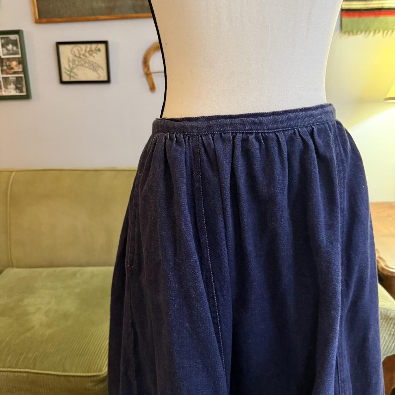 70s denim midi square dancing skirt Bottom hem... | Depop