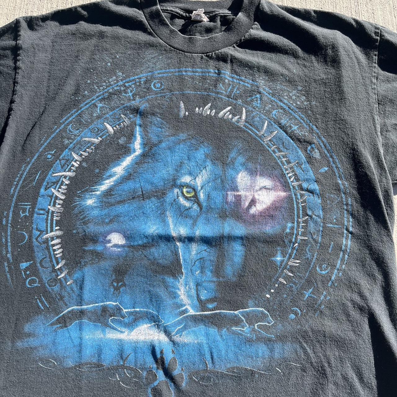 Vintage Y2K Wolf animal shirt. Nice faded on it. It... - Depop