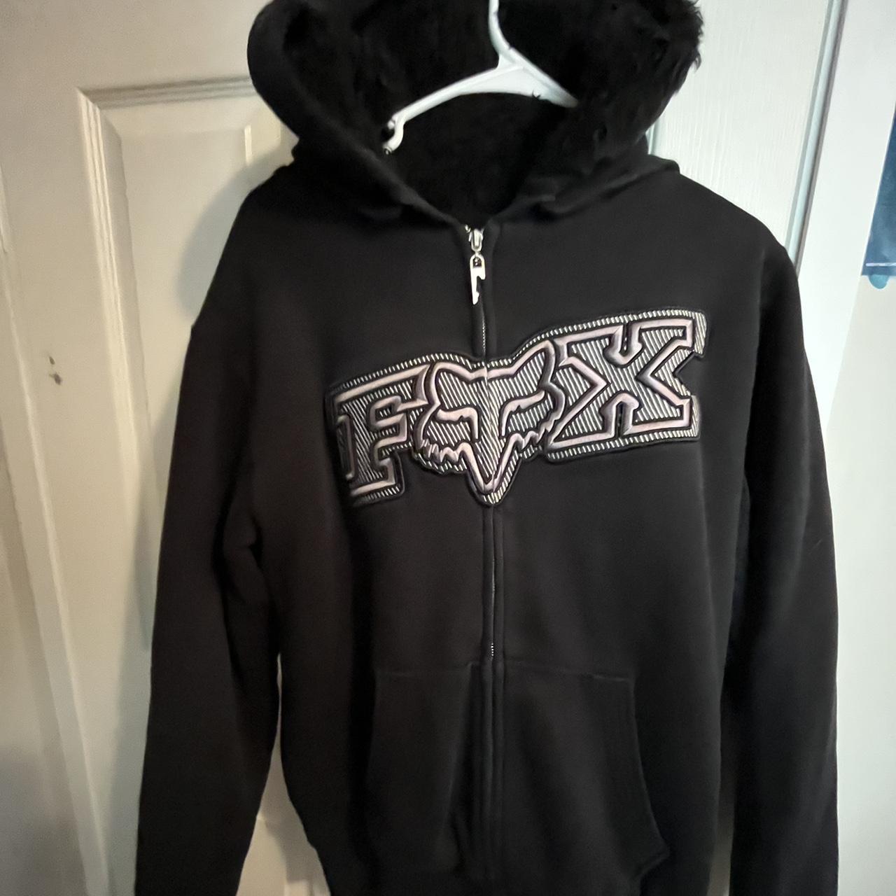 y2k fox racing fur lined hoodie super warm material... - Depop