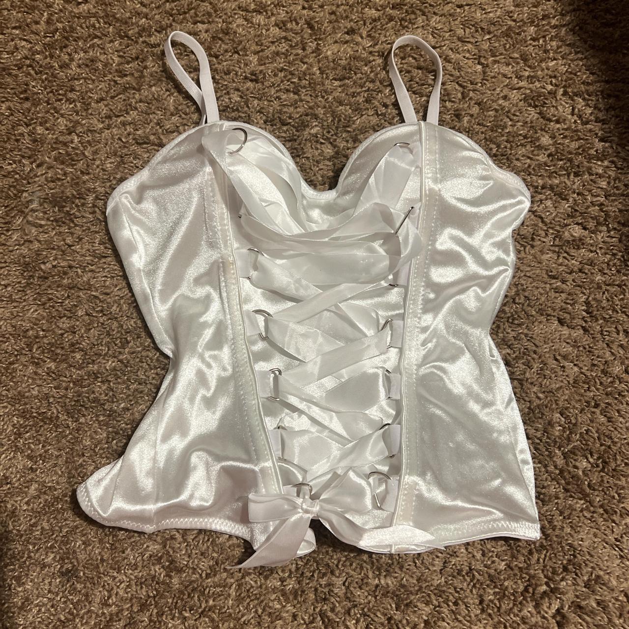 Small White corset with ribbon and lace up back... | Depop