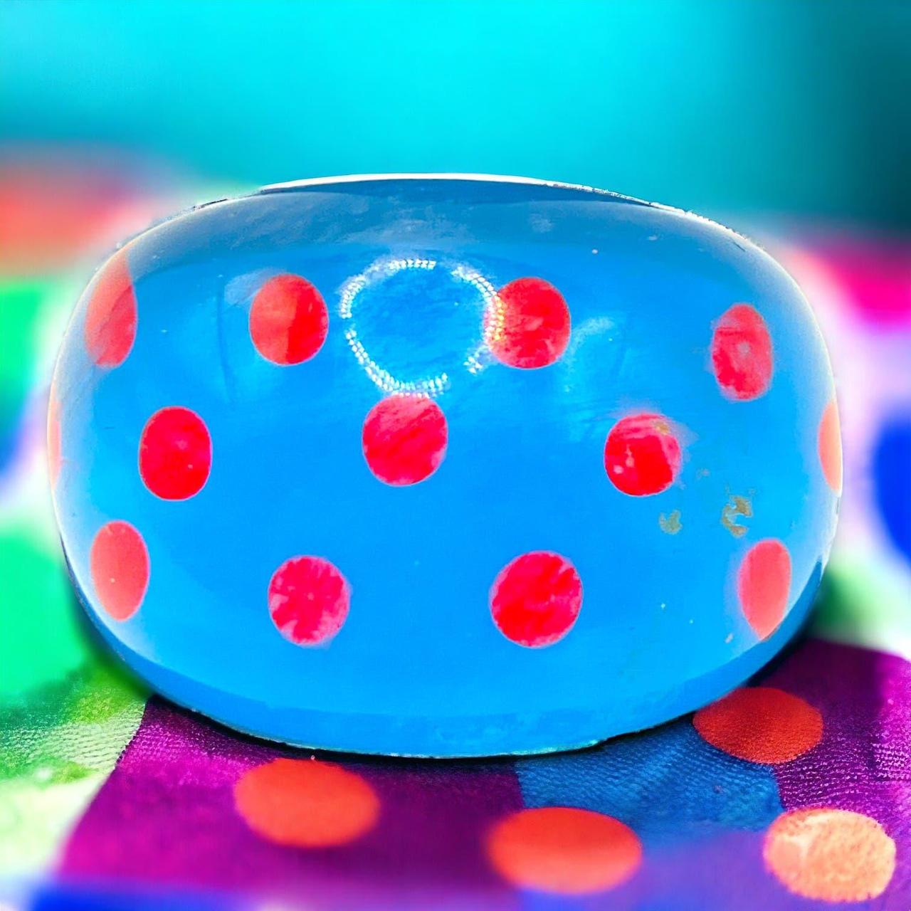 Blue Transparent Dome with Red Polka Dots Statement... - Depop