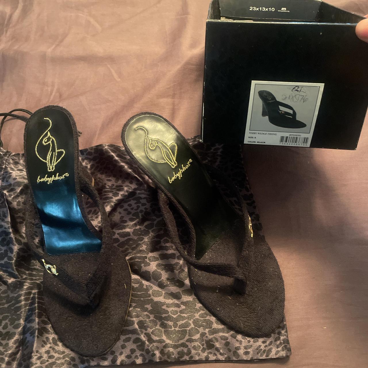 BABY PHAT TERRY WEDGE THONG , BLACK, SIZE 8, NEVER... - Depop