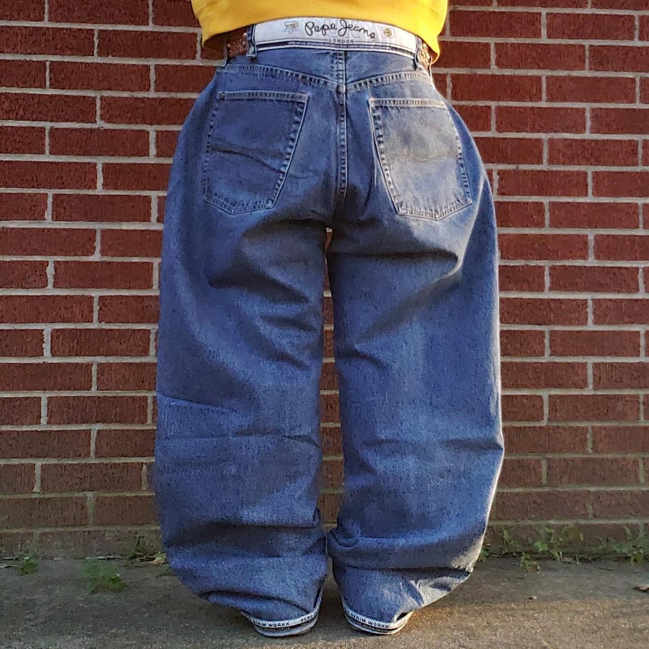 Baggy deep stone wash Pepe Jeans with huge rear belt... - Depop