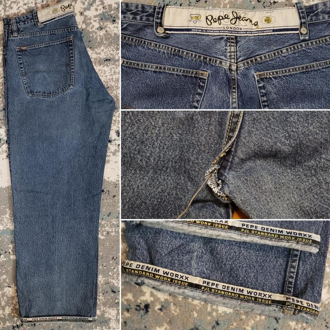 Baggy deep stone wash Pepe Jeans with huge rear belt... - Depop
