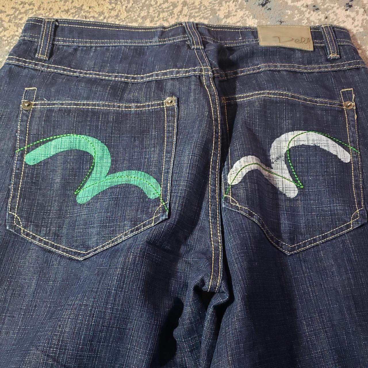 Men's Navy and Green Jeans | Depop