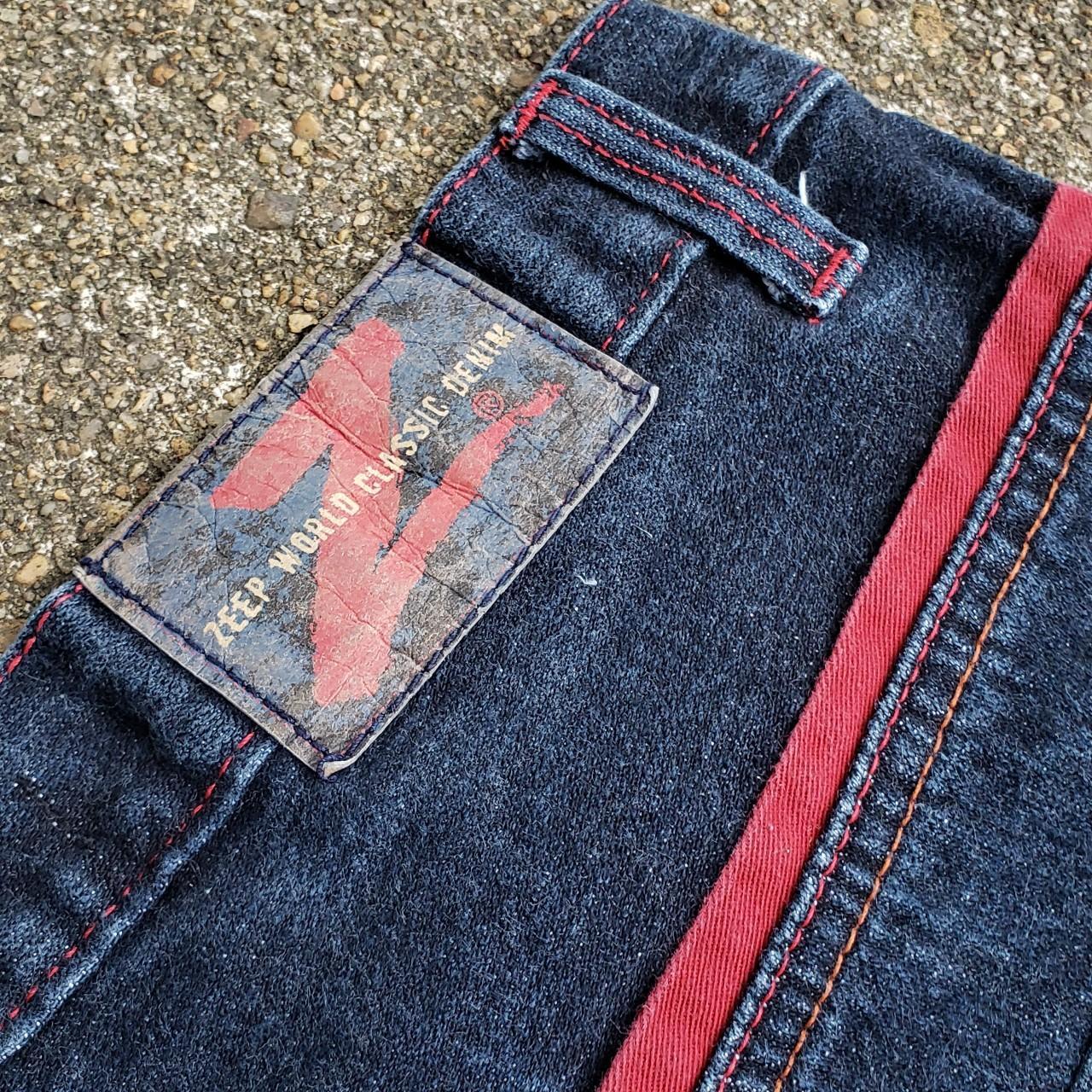 Baggy oversized grunge dark denim & red skater jean... - Depop